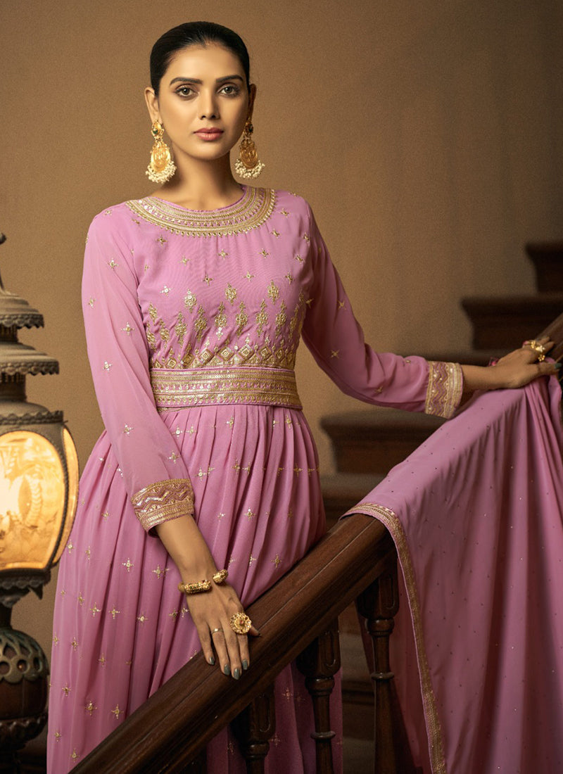 Buy Bridesmaid Outfit Pink Sequence Embroidery Anarkali Pant Suit