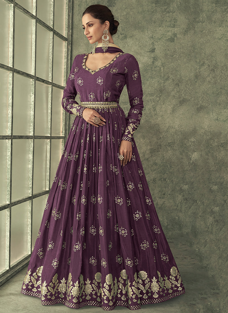 Buy Wedding Suits Purple Sequence Embroidery Wedding Anarkali Pant Suit