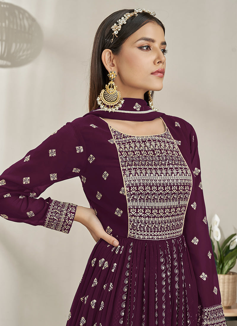 Shop Indian Clothes Purple Sequence Embroidery Anarkali Palazzo Suit