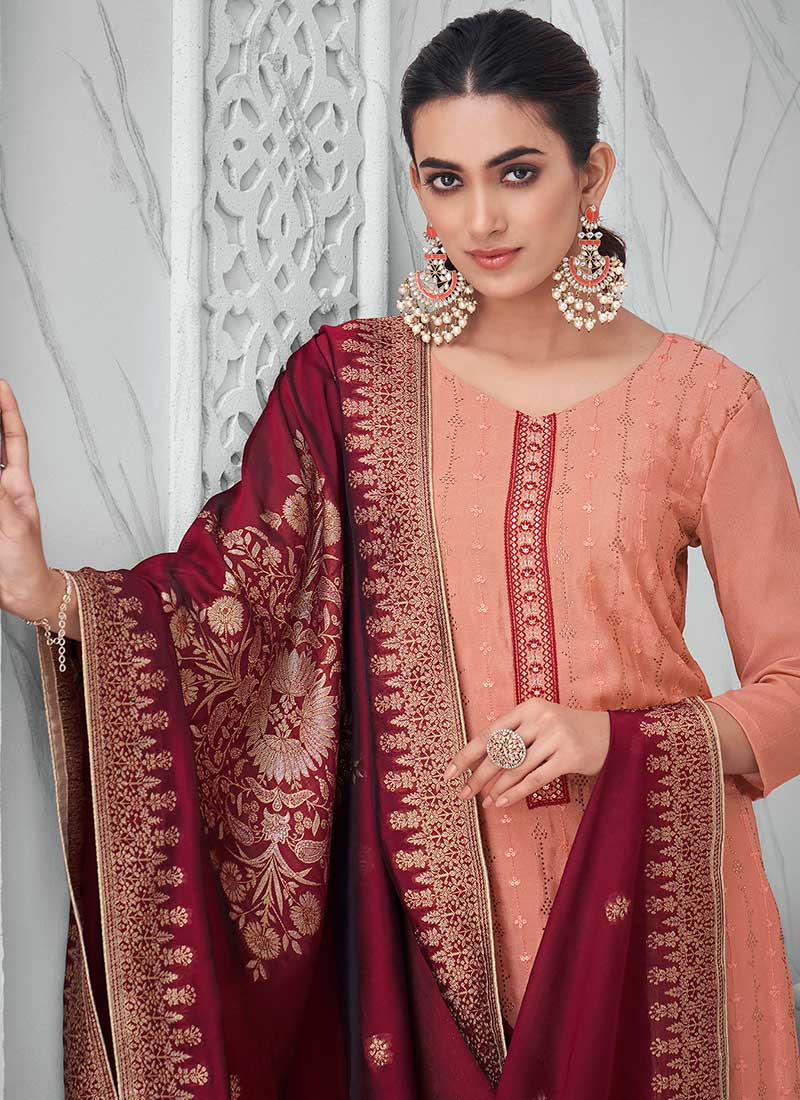 Buy Latest Indian Suits Online - Peach And Maroon Sequence Embroidery ...