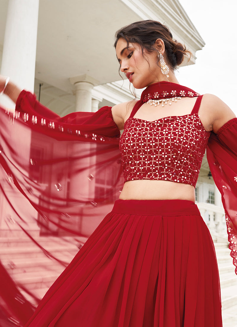 Buy Diwali Lehengas - Bridal Red Sequence Embroidery Festive Lehenga Choli