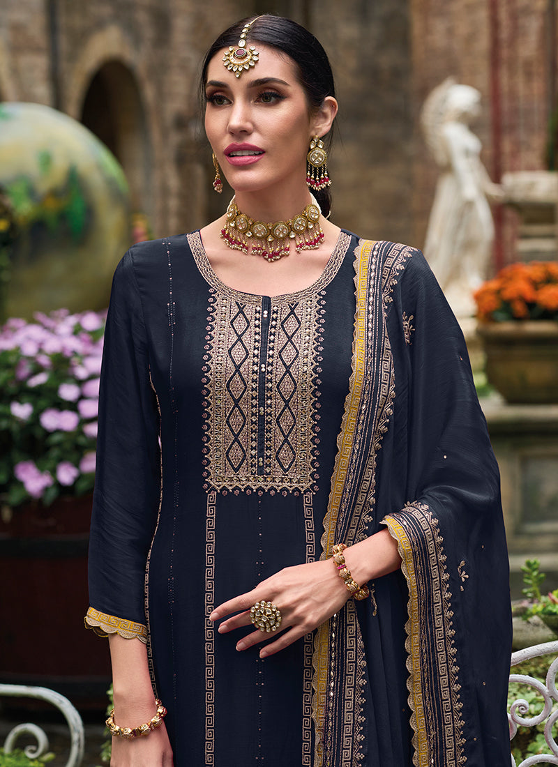 Buy Festive Outfit - Blue Traditional Embroidery Wedding Palazzo Suit ...