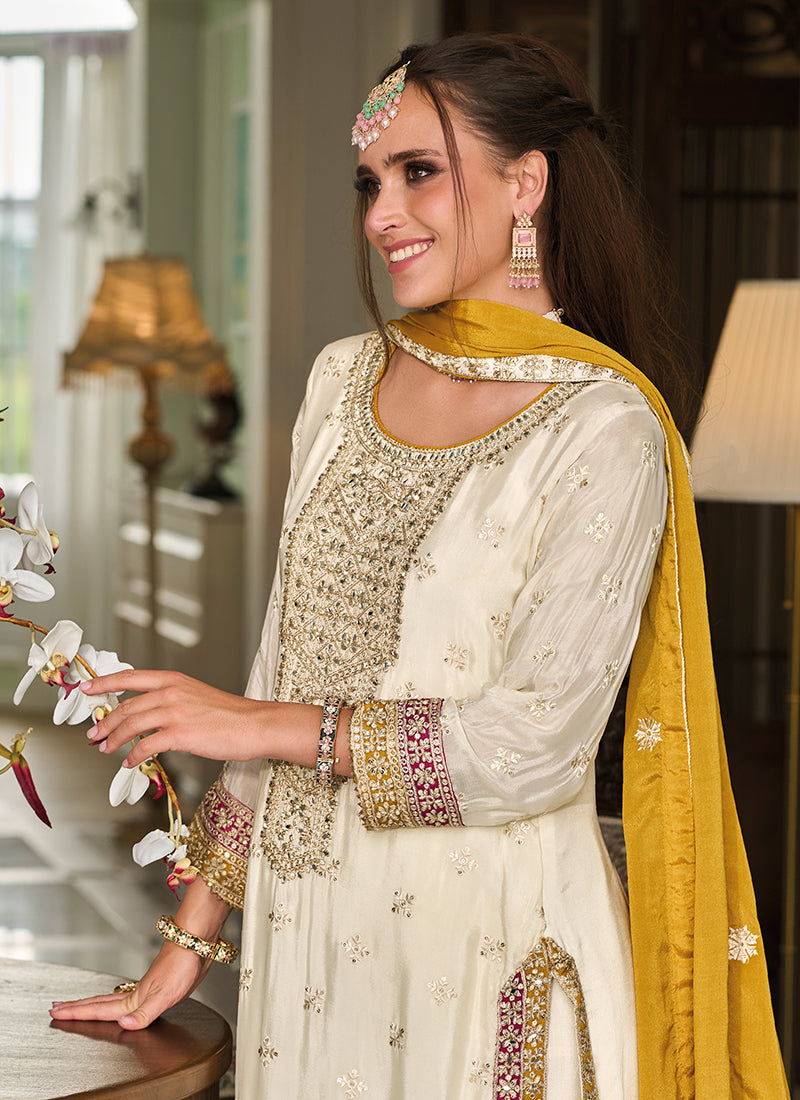Buy Eid Suits In Malibu - Cream White And Yellow Multi Embroidery ...