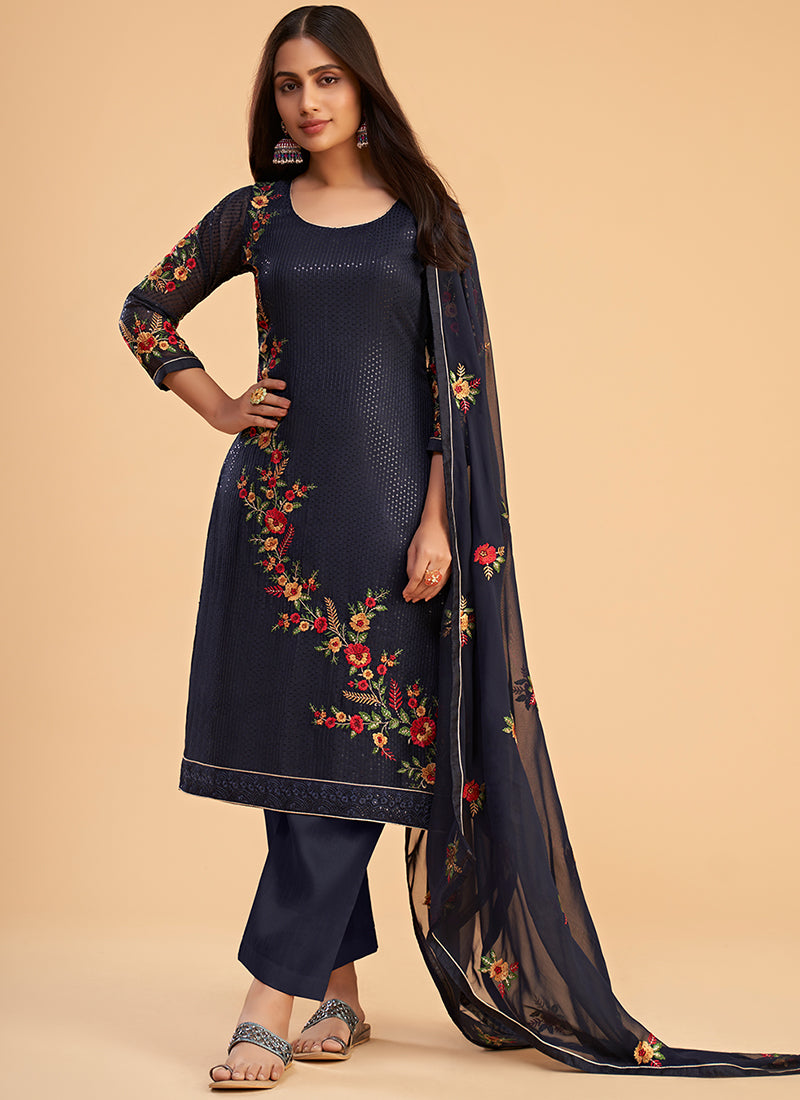 Buy Latest Indian Suits Online - Navy Blue Multi Embroidery Traditional ...