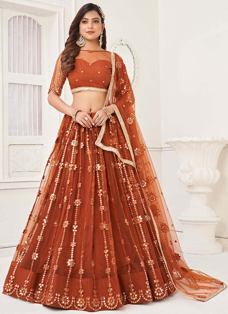 Buy Traditional Lehenga - Rust Orange Traditional Embroidered Wedding ...