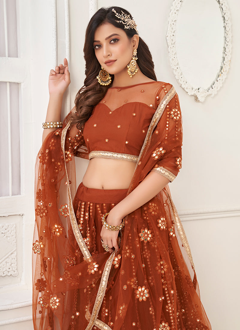 Buy Traditional Lehenga - Rust Orange Traditional Embroidered Wedding ...