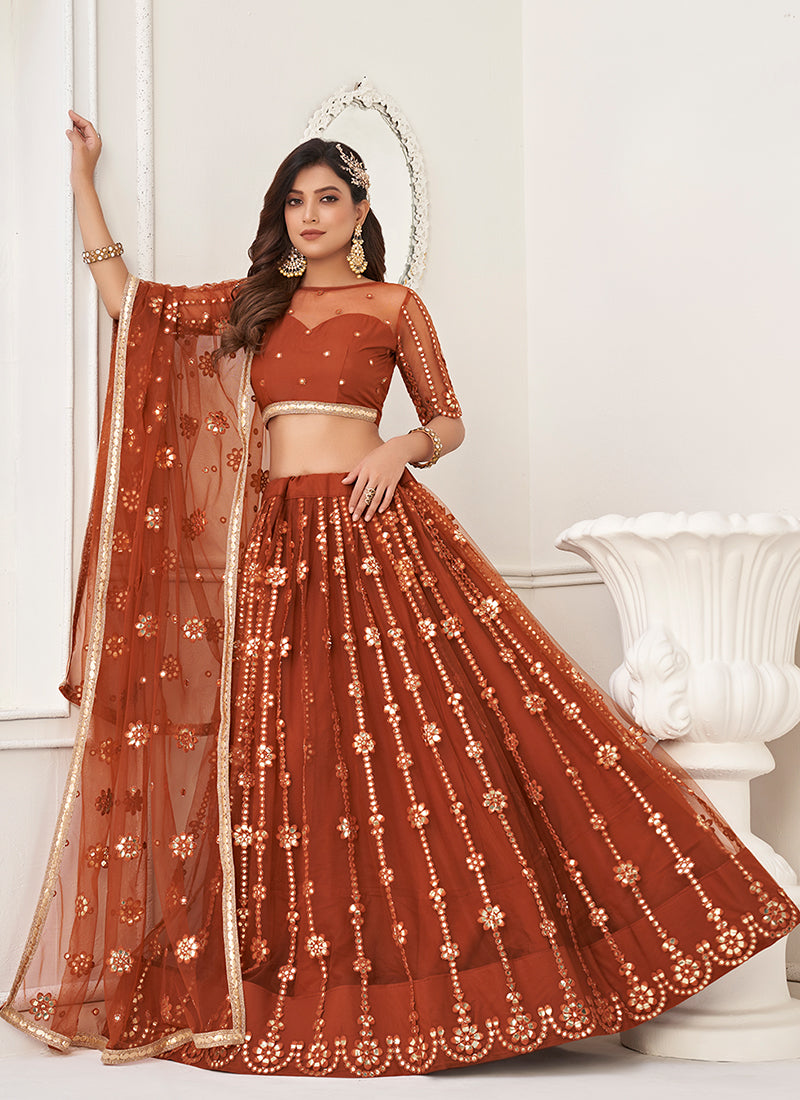 Buy Traditional Lehenga - Rust Orange Traditional Embroidered Wedding ...
