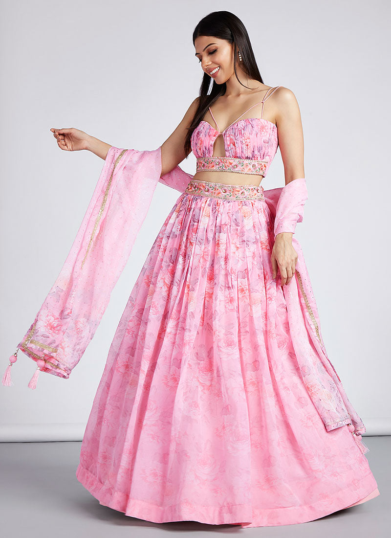Buy Pink Sequence Embroidery Printed Lehenga Choli And Dupatta