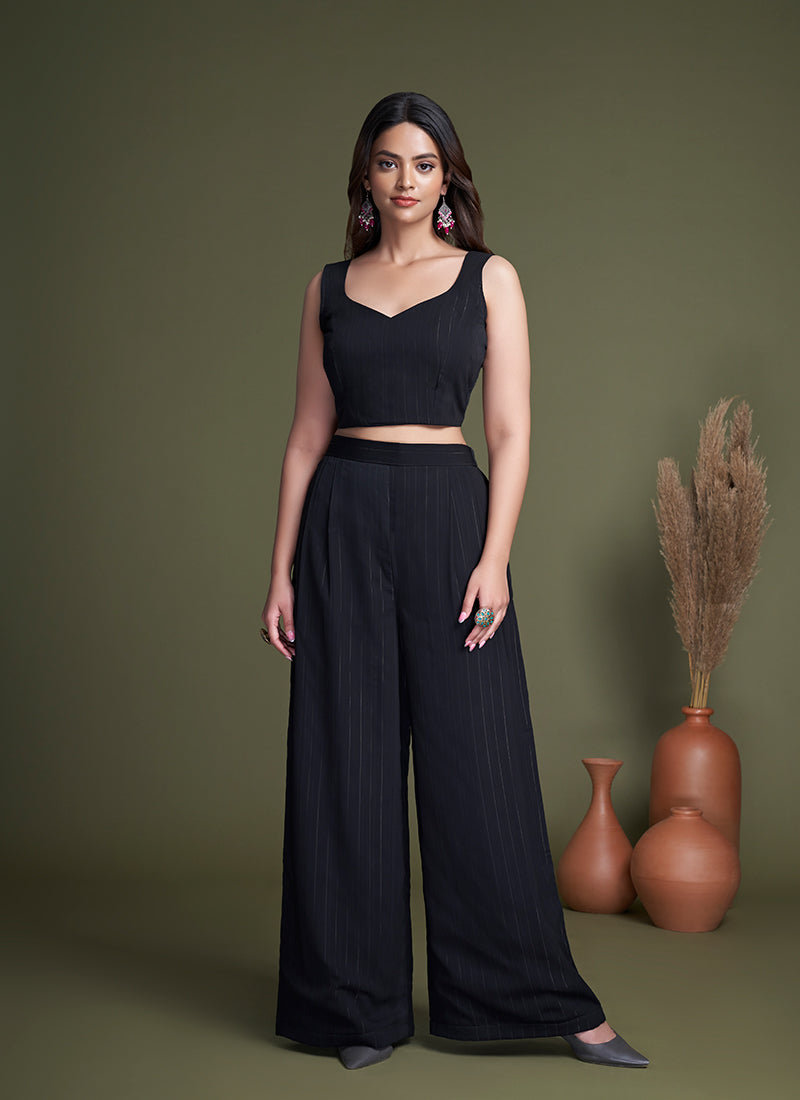 Shop Black And White Sequence Embroidery Cape Style Co-Ord Palazzo Set