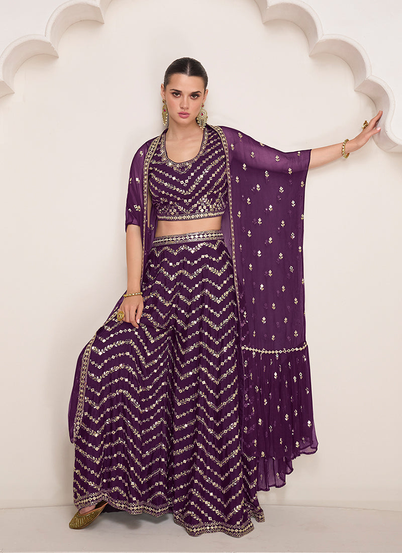 Buy Festive Outfit - Deep Wine Foil Mirror Embroidery Cape Style ...