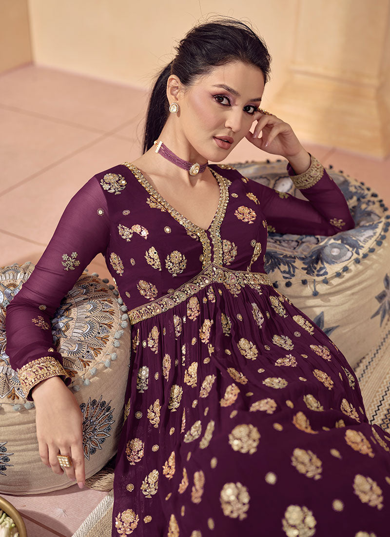 Buy Eid Suits In Peterborough - Deep Wine Multi Thread And Sequence ...
