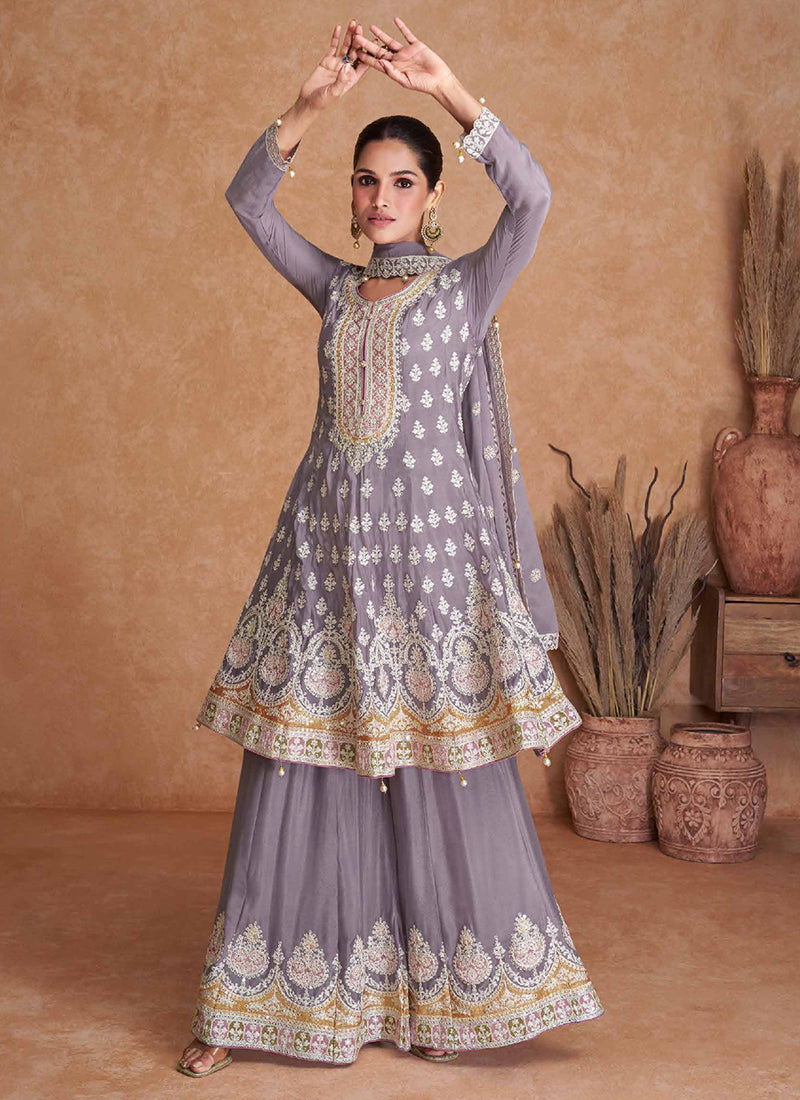 Buy Gharara Suit - Lavender Multi Embroidery Wedding Gharara Style Suit ...