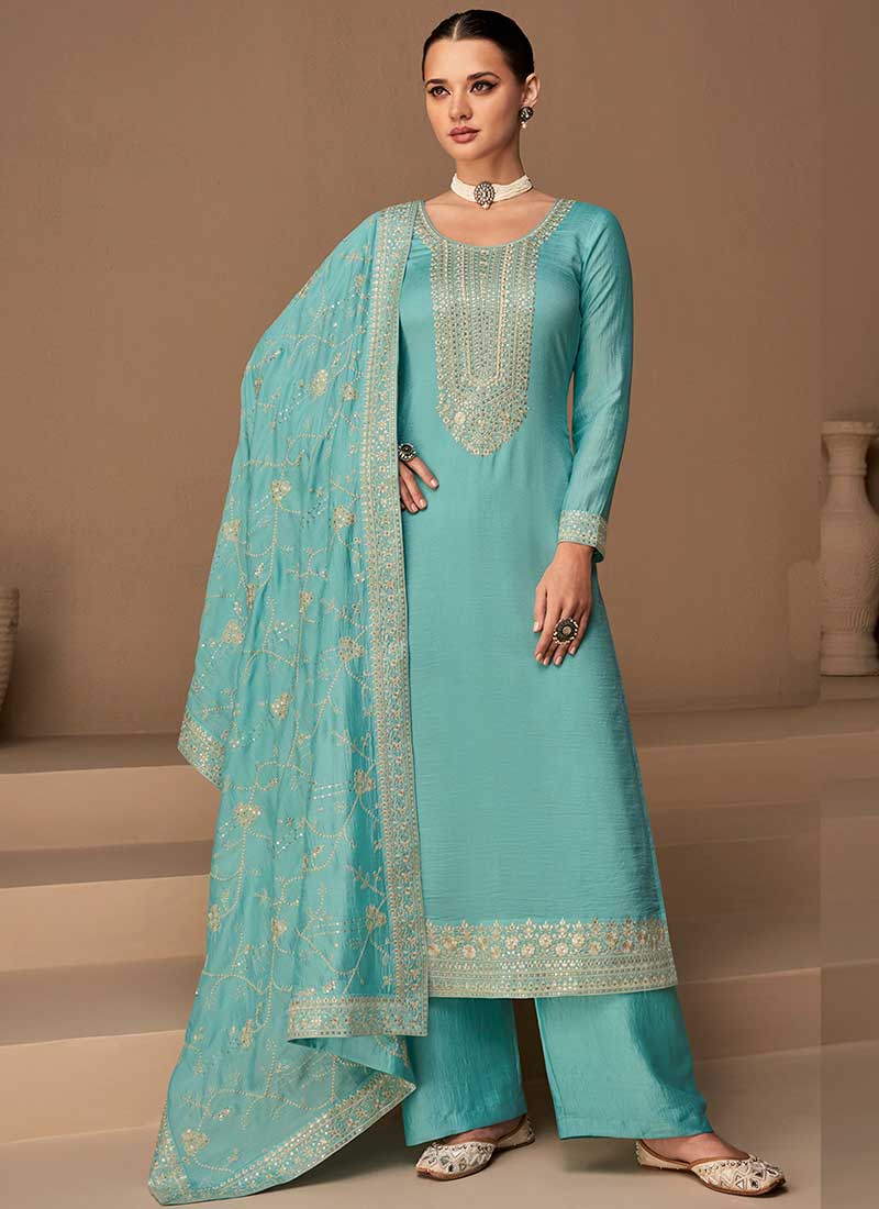 Buy Latest Indian Suits Online - Sky Blue Sequence Embroidery Salwar ...