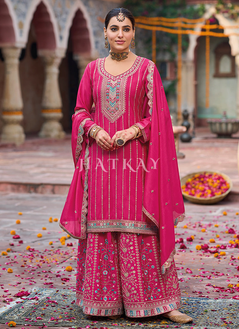 Buy Rani Pink Pakistani Palazzo Suit | Hatkay