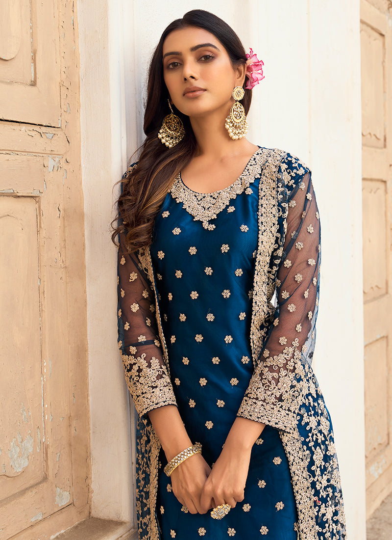 Buy Pakistani Clothing - Turquoise Embroidery Pakistani Pant Style Suit ...