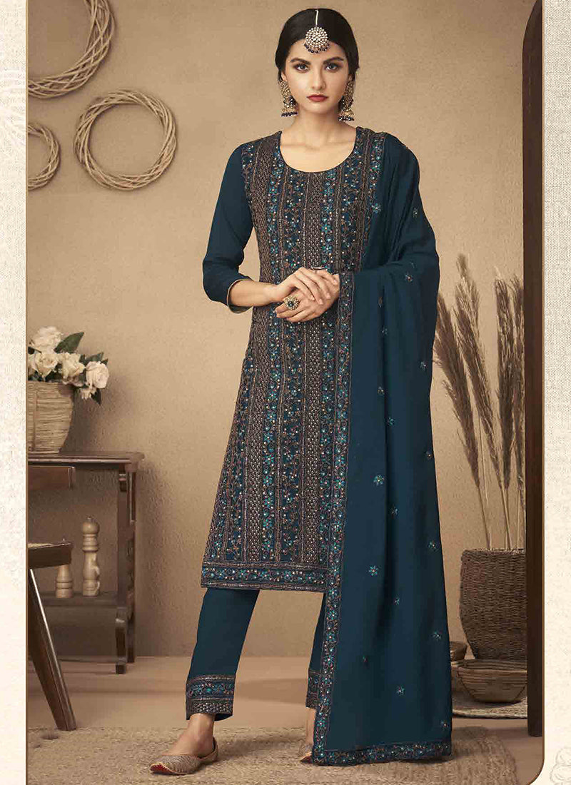 Buy Latest Indian Suits Online - Dark Blue Embroidery Traditional ...