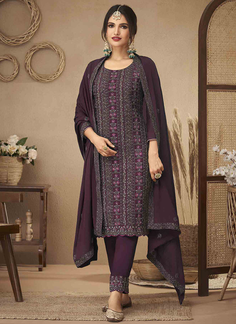 Buy Latest Indian Suits Online - Purple Embroidery Traditional Salwar ...
