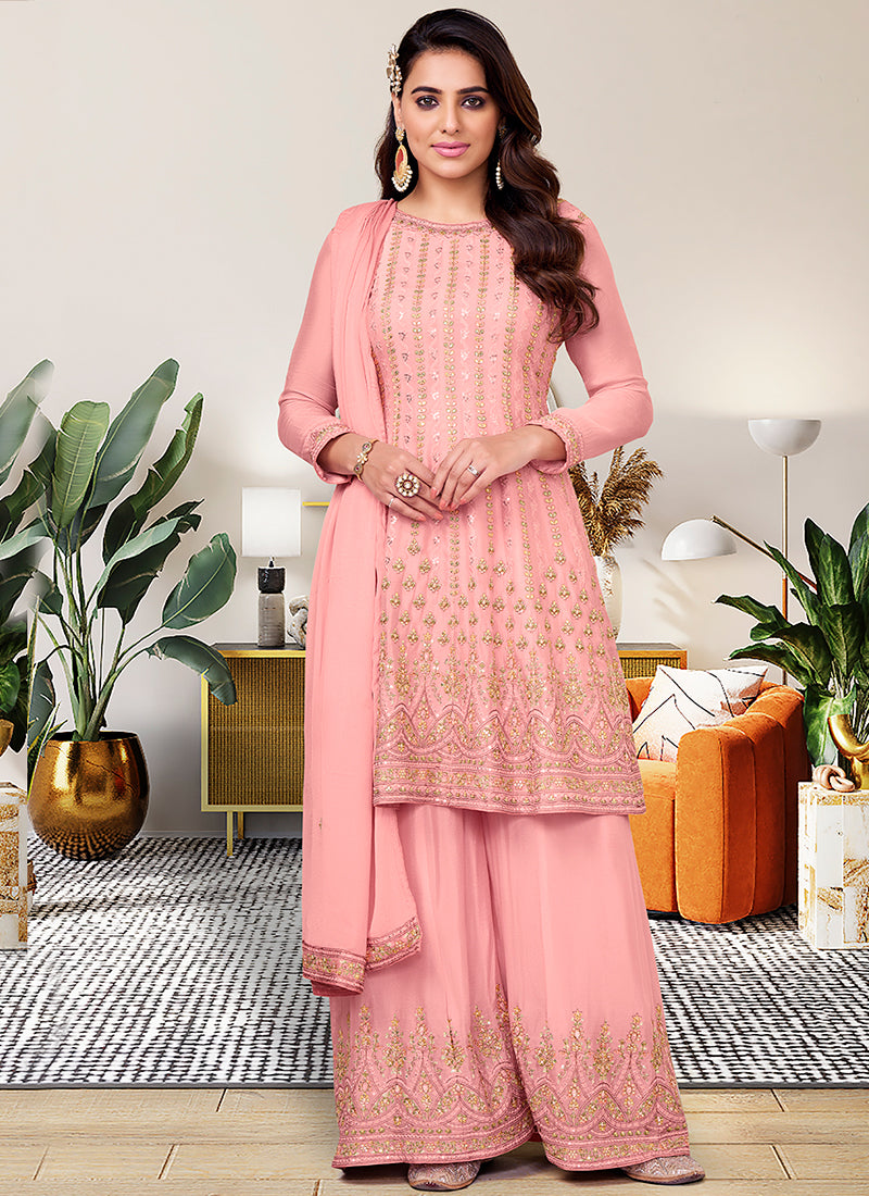 Buy Eid Suits Pink Multi Embroidery Traditional Festive Gharara Suit