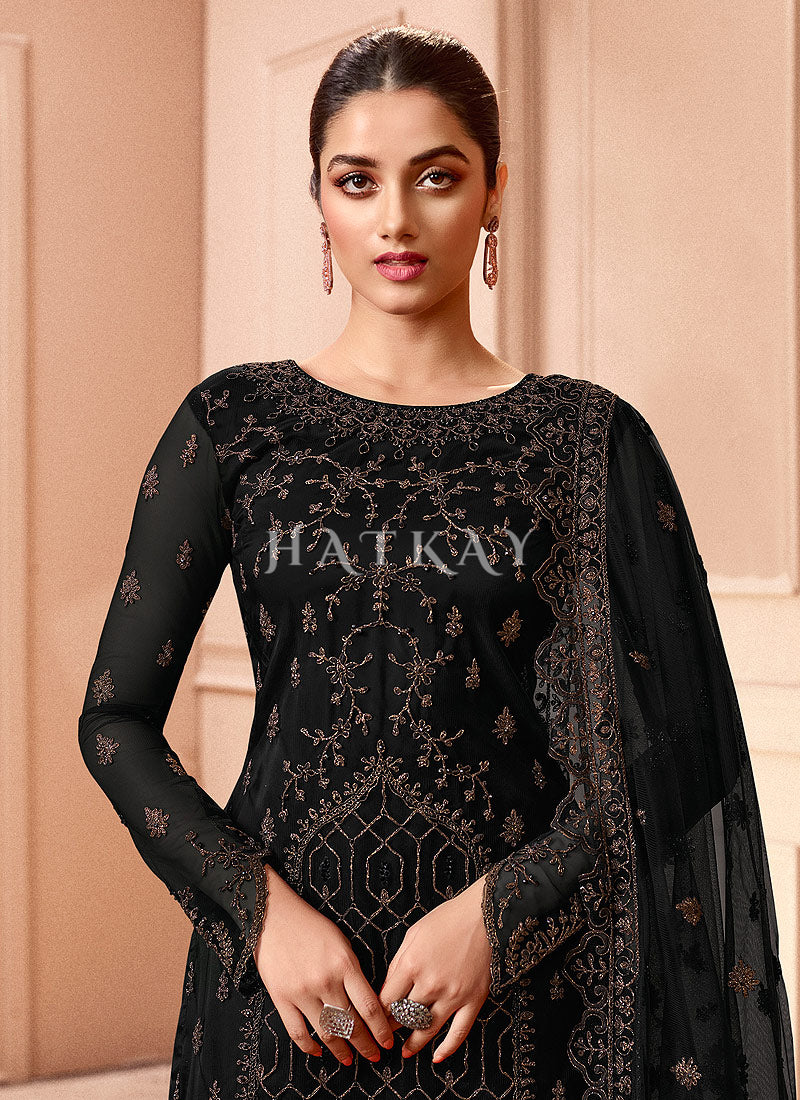 Buy Salwar Kameez | Black Embroidery Pakistani Pant Style Salwar Suit ...