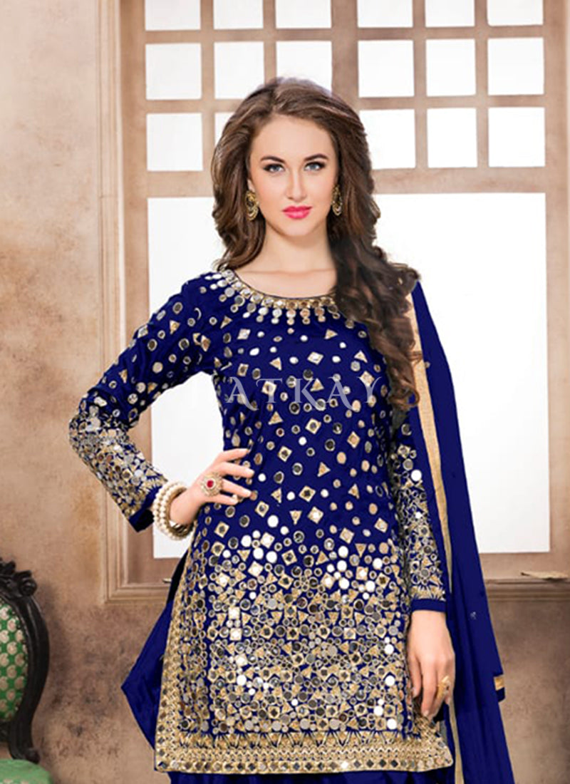 Buy Punjabi Suit USA - Blue Mirror Work Punjabi Suit