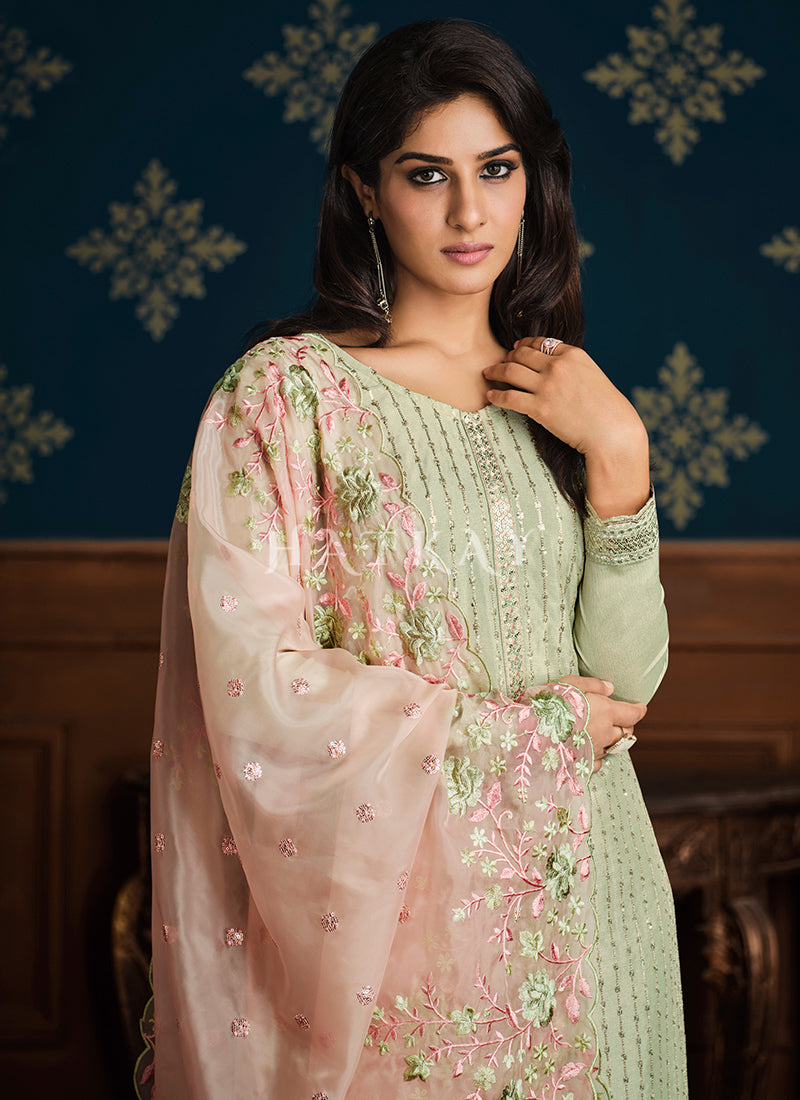 Buy Salwar Kameez | Pista Green And Peach Floral Embroidery Pakistani ...