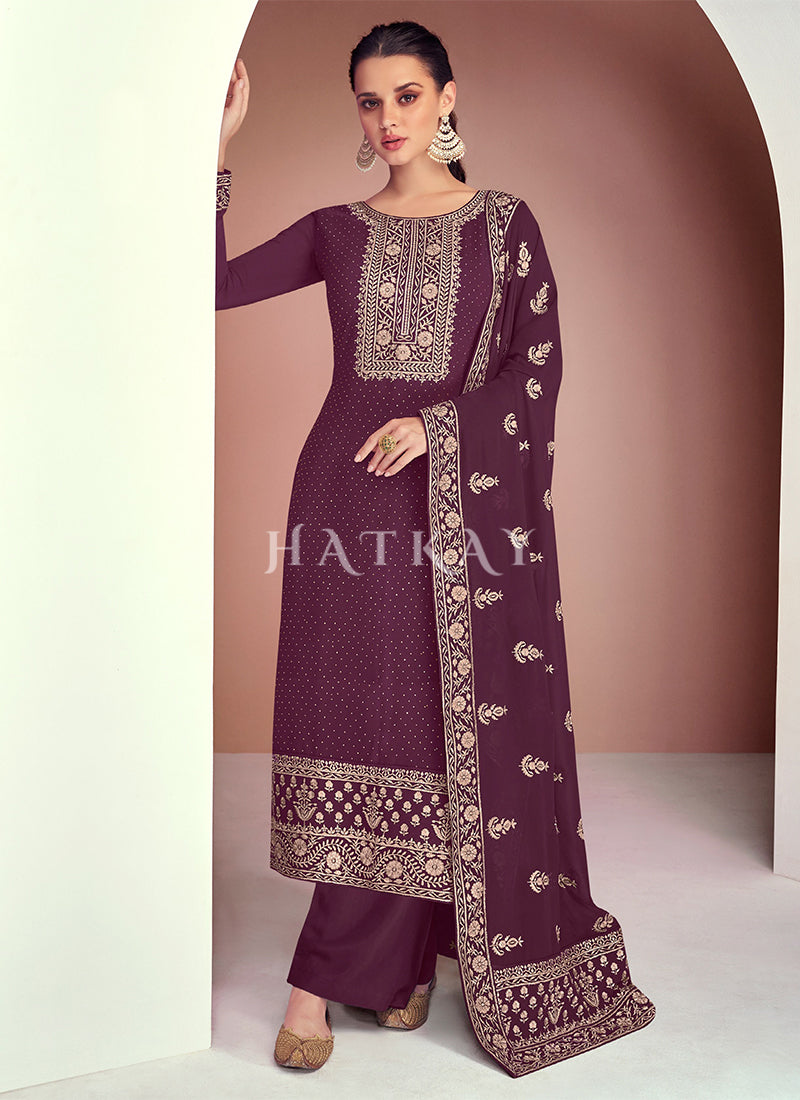 Buy Salwar Kameez | Deep Wine Traditional Pakistani Salwar Kameez
