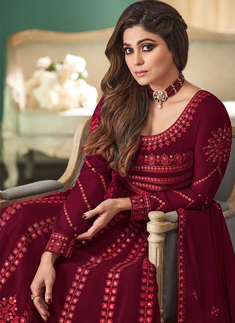 Buy Red Badla Embroidered Bollywood Anarkali In usa online