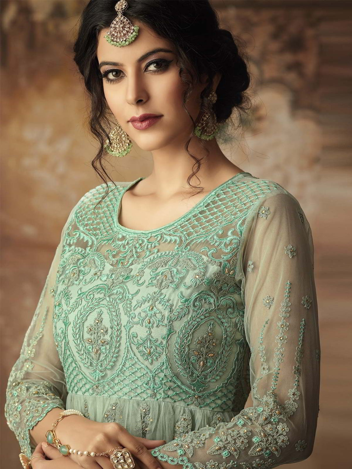 Buy Indian Aqua Blue Thread Embroidered Party Wear Sharara Suit for ...