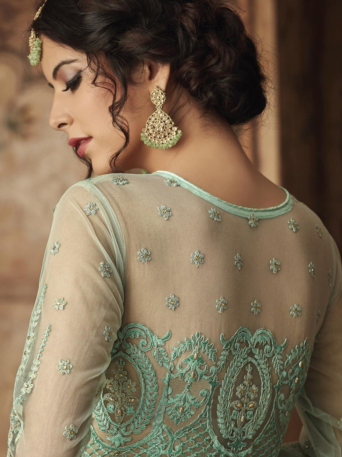 Buy Indian Aqua Blue Thread Embroidered Party Wear Sharara Suit for ...