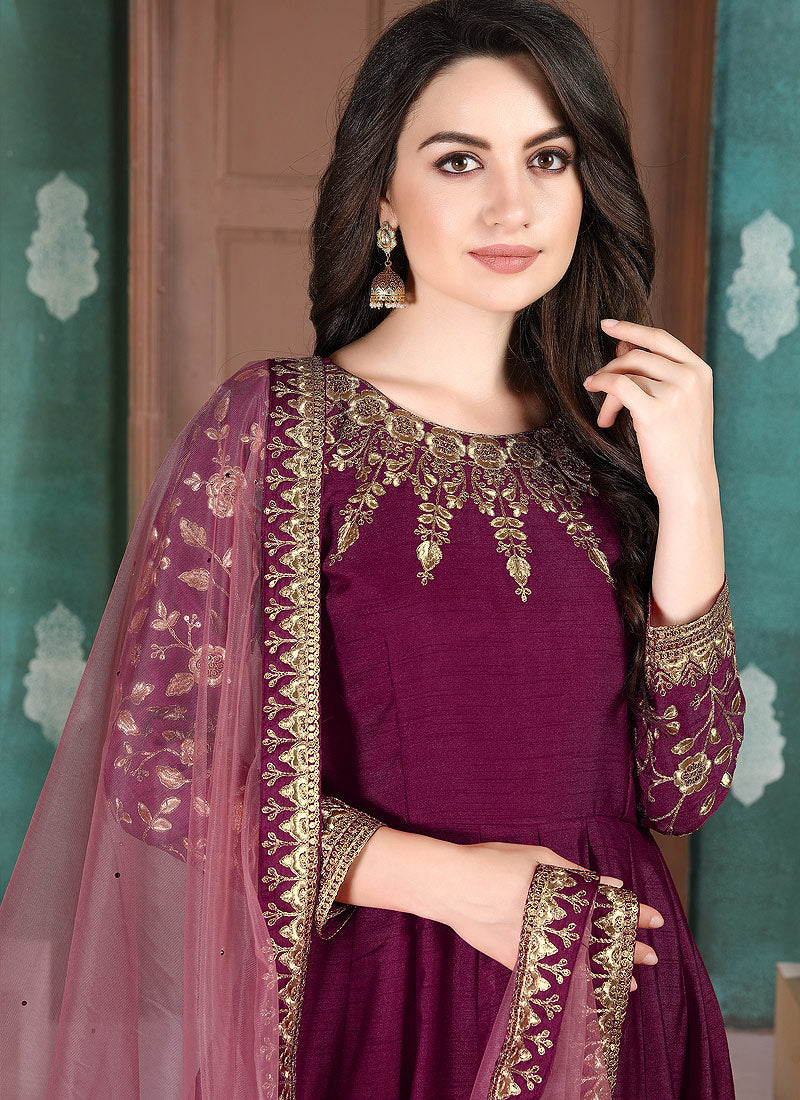 Buy Burgundy Golden Anarkali Suit In USA, UK, Canada, Australia ...