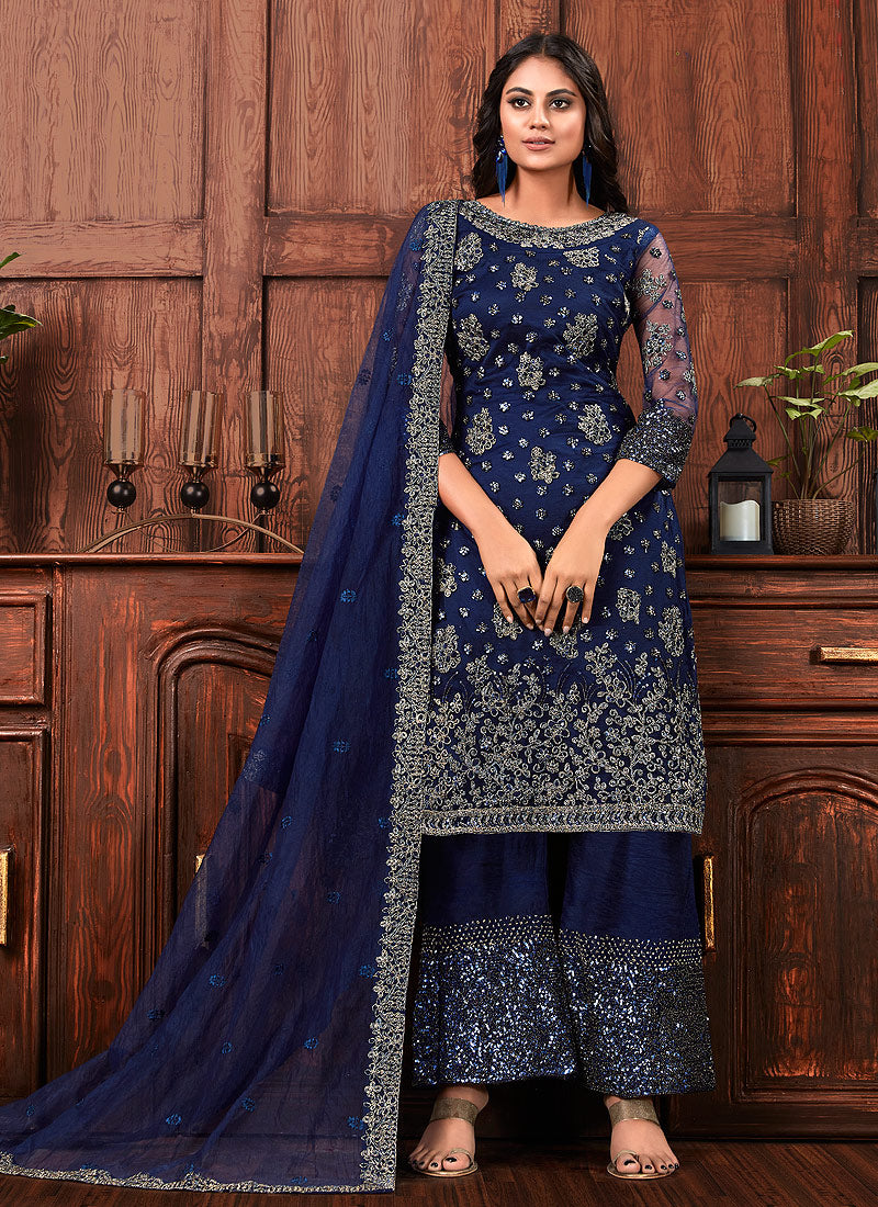Buy Navy Blue Designer Palazzo Suit In USA, UK, Canada, Australia ...